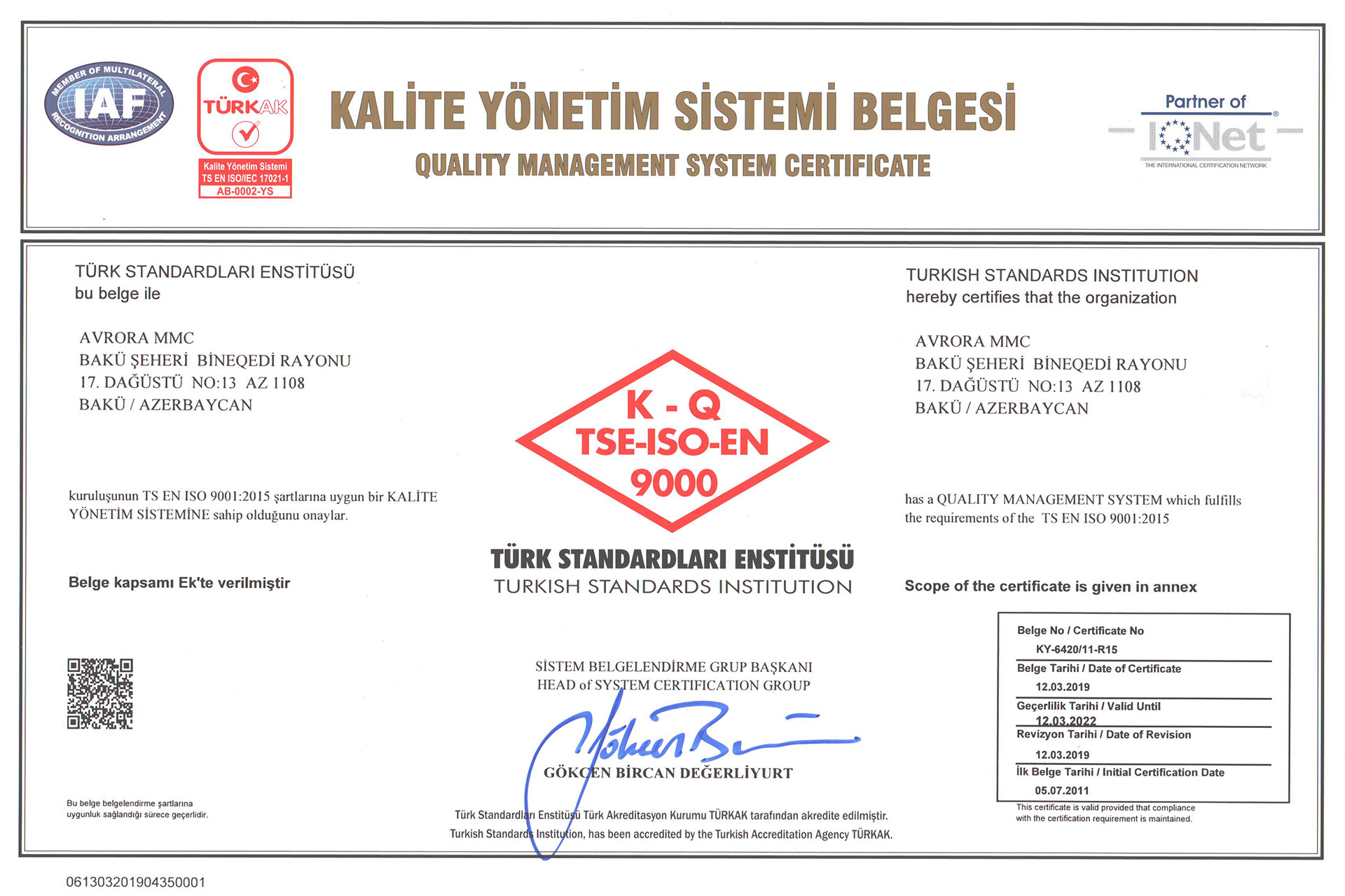 ISO Belgesi – EUCERT